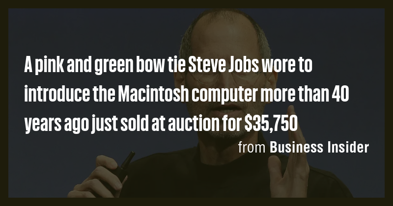 A pink and green bow tie Steve Jobs wore to introduce the Macintosh ...