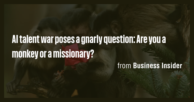 AI talent war poses a gnarly question: Are you a monkey or a missionary ...