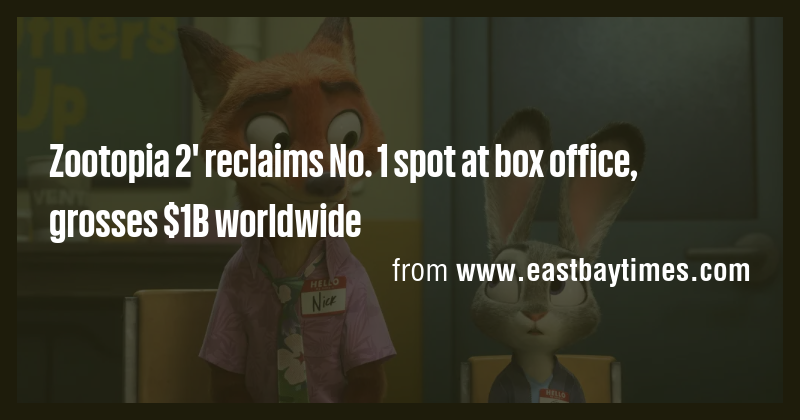 Zootopia 2' reclaims No. 1 spot at box office, grosses $1B worldwide ...