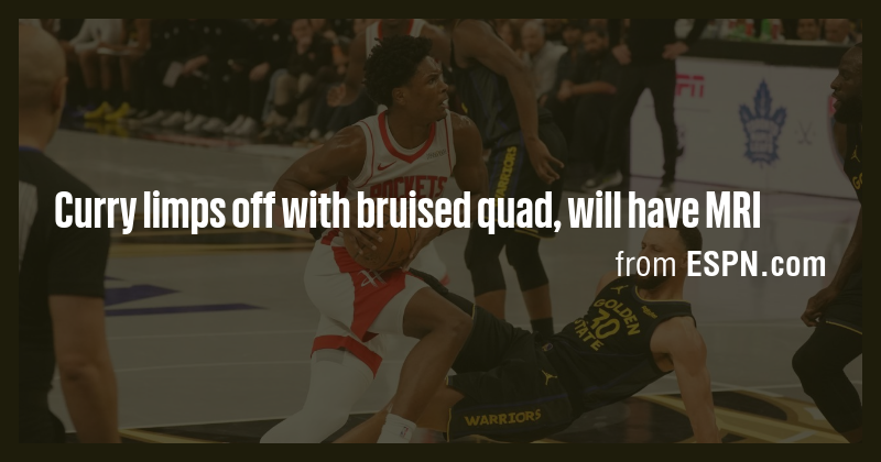 Curry limps off with bruised quad, will have MRI - Briefly
