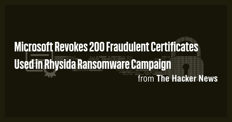 Microsoft Revokes 200 Fraudulent Certificates Used in Rhysida ...