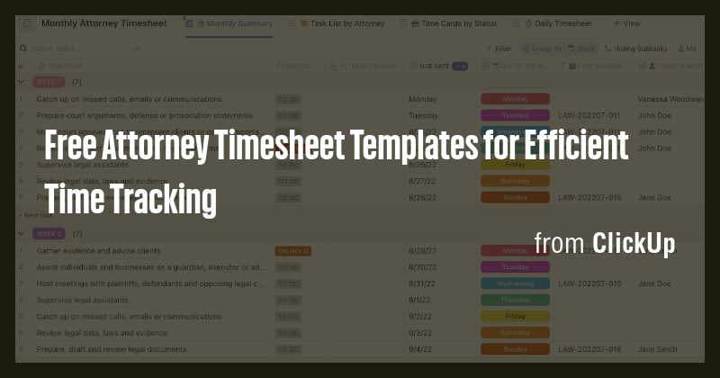 Free Attorney Timesheet Templates for Efficient Time Tracking - Briefly