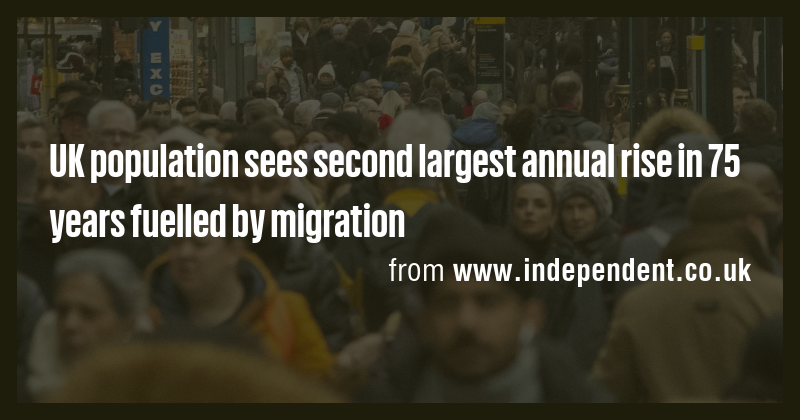 UK population sees second largest annual rise in 75 years fuelled by ...