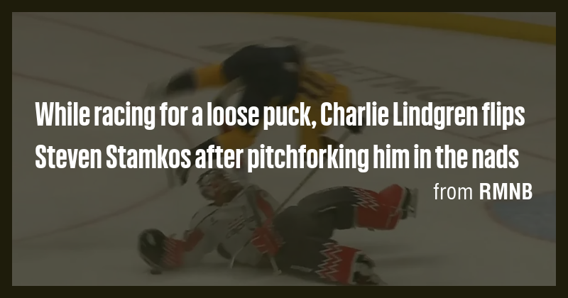 While racing for a loose puck, Charlie Lindgren flips Steven Stamkos ...